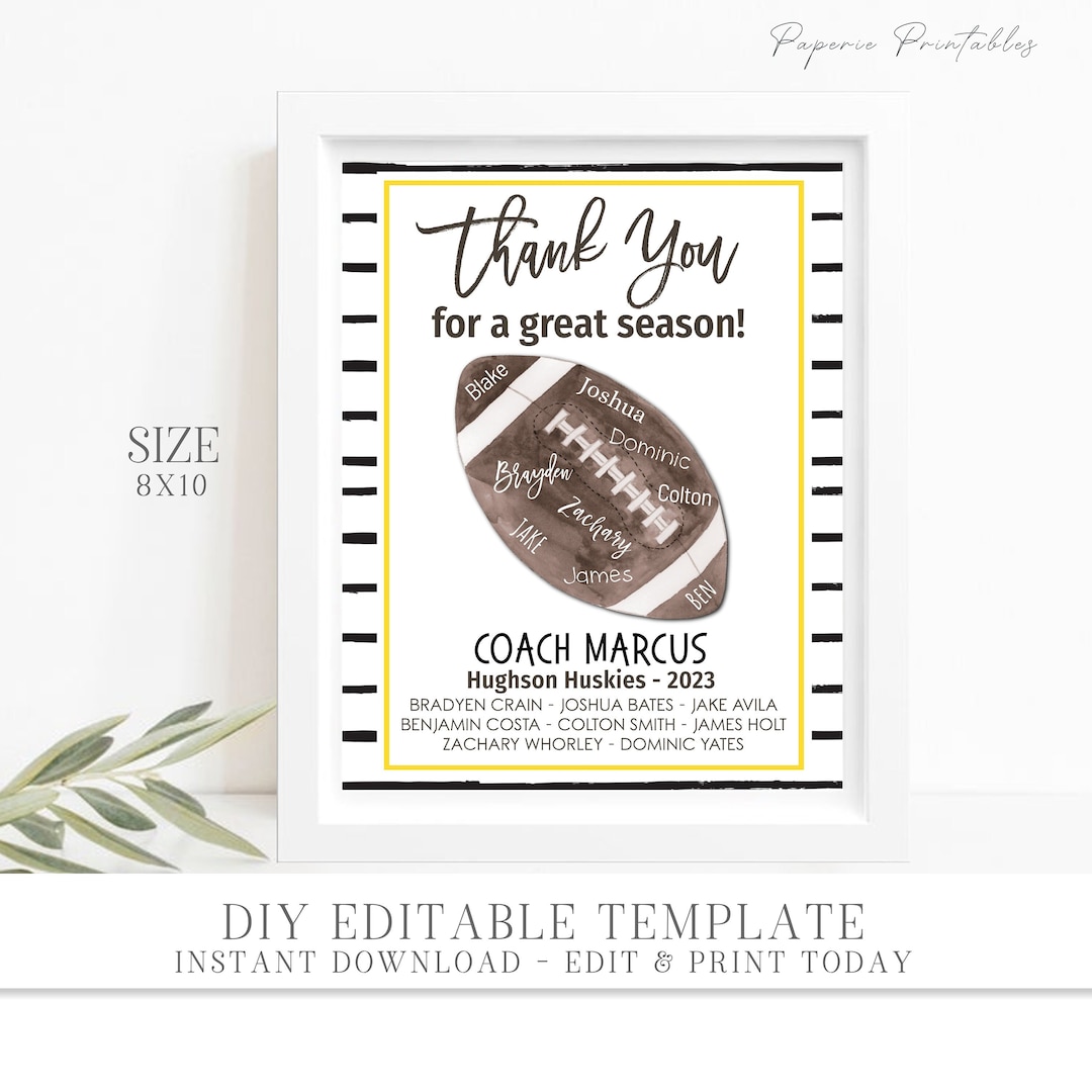 EDITABLE Football Coach Gift Printable, Coach Appreciation Gift, Team ...