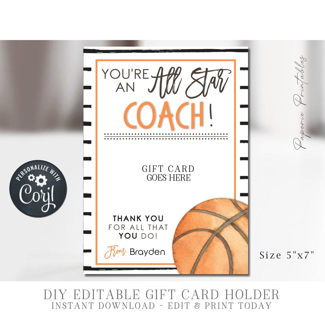 EDITABLE Basketball Coach Appreciation Gift Card Holder Coach - Etsy