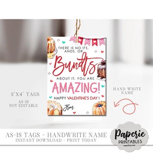 EDITABLE Valentine's Day Bundt Cake Gift Tags, Nothin' Bundt Amazing ...