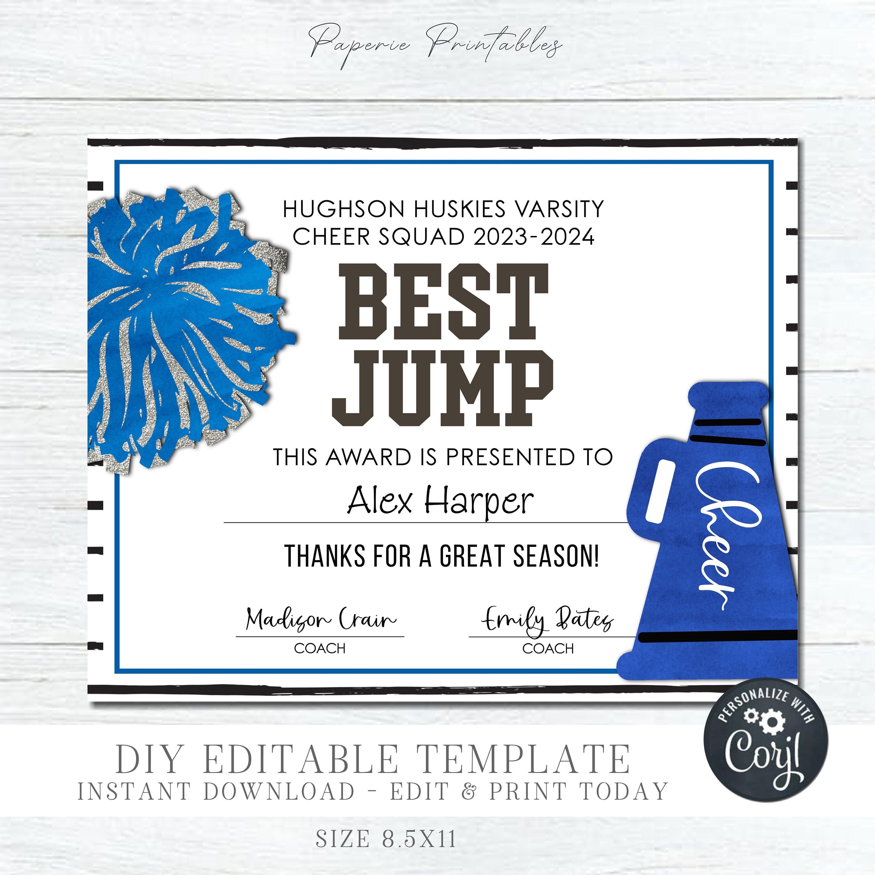 Editable Cheerleading Award Certificate: End of Season Team Awards (DIY ...