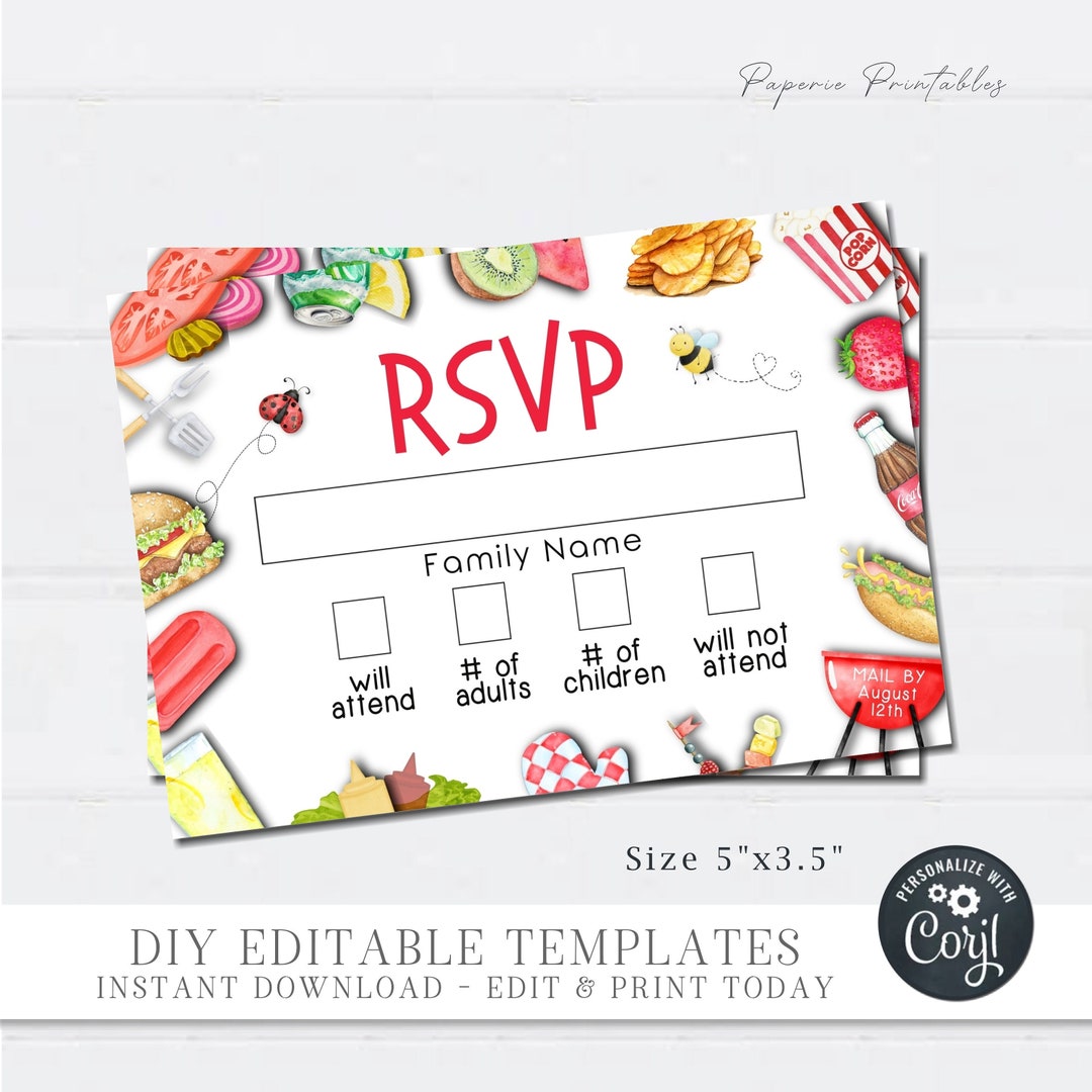 Editable Rsvp Cards, BBQ Party Rsvp Cards, Summer BBQ Rsvp Template ...