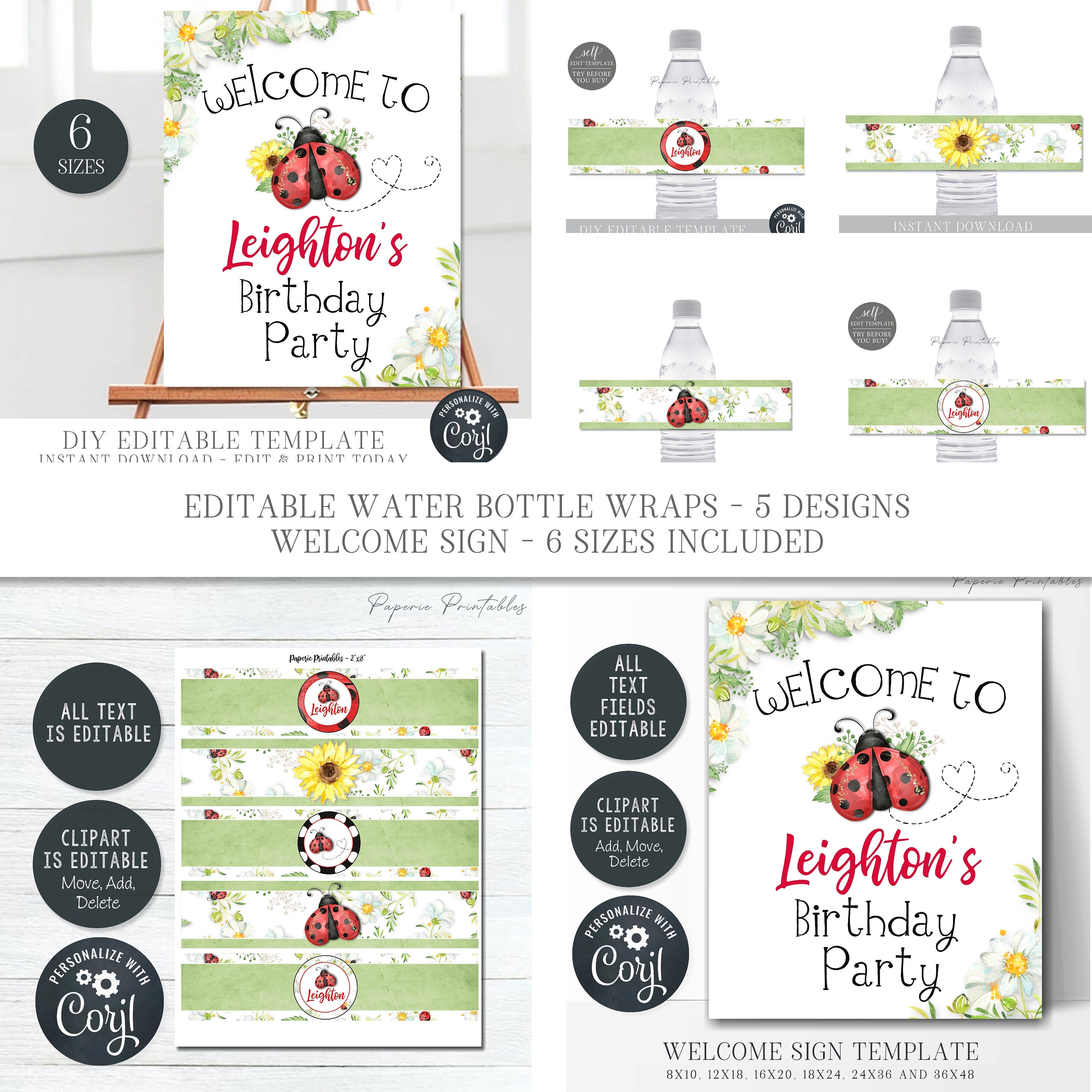 EDITABLE Ladybug Birthday Decorations Ladybug Birthday - Etsy