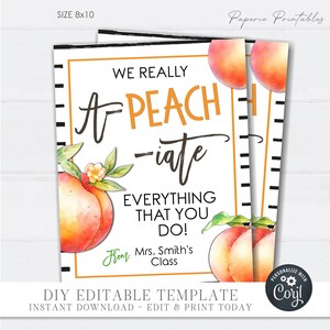 Editable Peach Teacher Appreciation Sign: DIY Corjl Template (digital ...