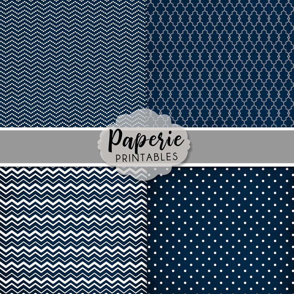 Navy & White Digital Paper: 12x12 Scrapbook Patterns (digital Download ...