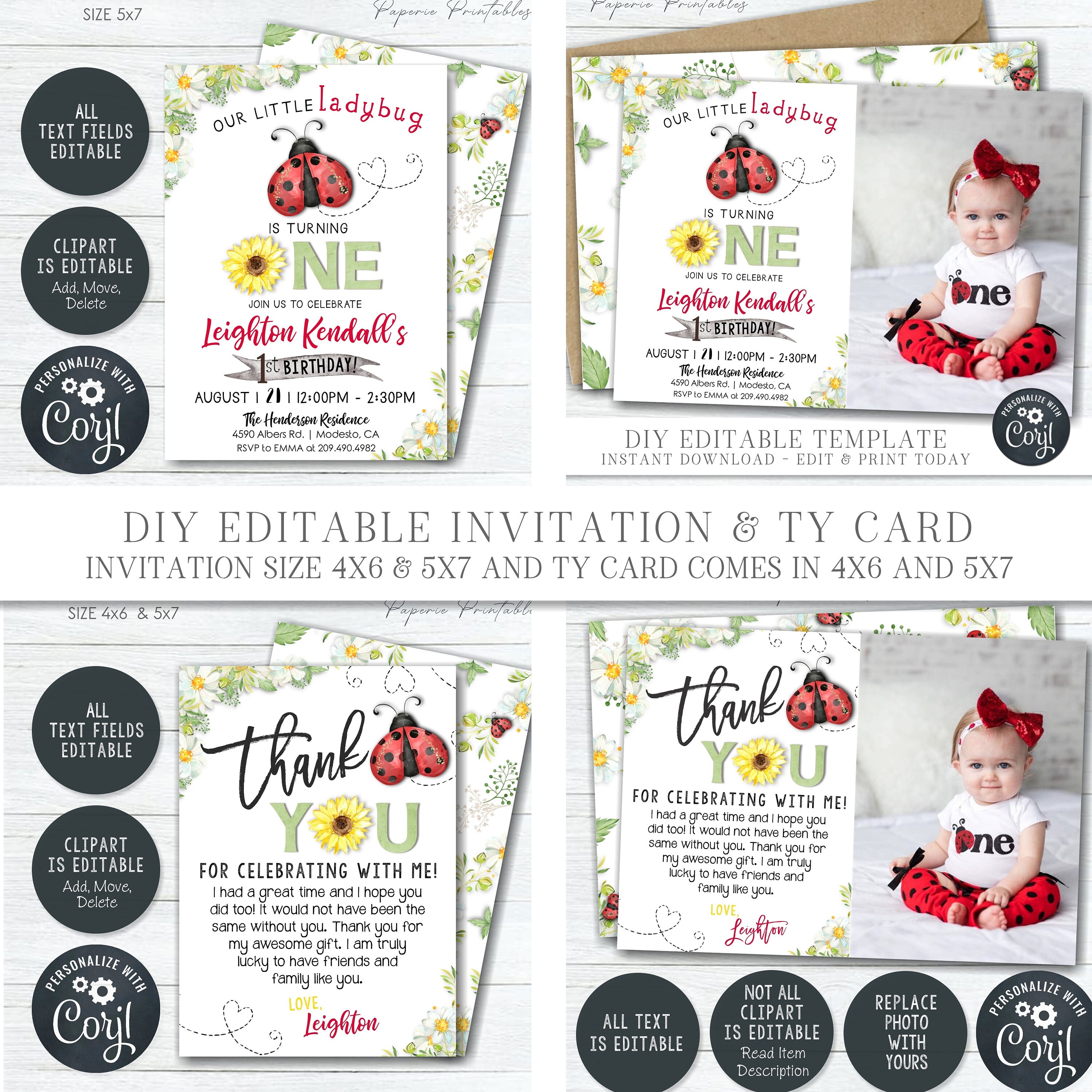 EDITABLE Ladybug Birthday Decorations Ladybug Birthday - Etsy