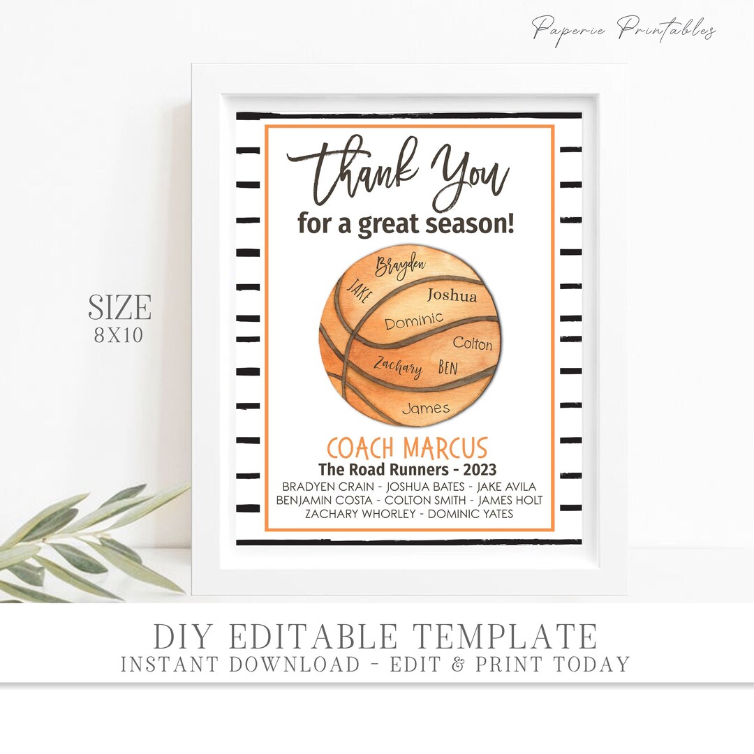 EDITABLE Basketball Coach Gift Printable, Coach Appreciation Gift, Team ...
