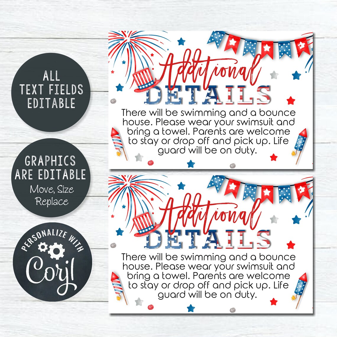 Editable 4th of July Birthday Insert Cards Additional Details | Etsy