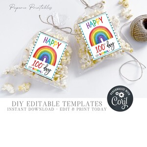 EDITABLE Happy 100th Day of School Tags, 100 Days of School Gift Tag ...