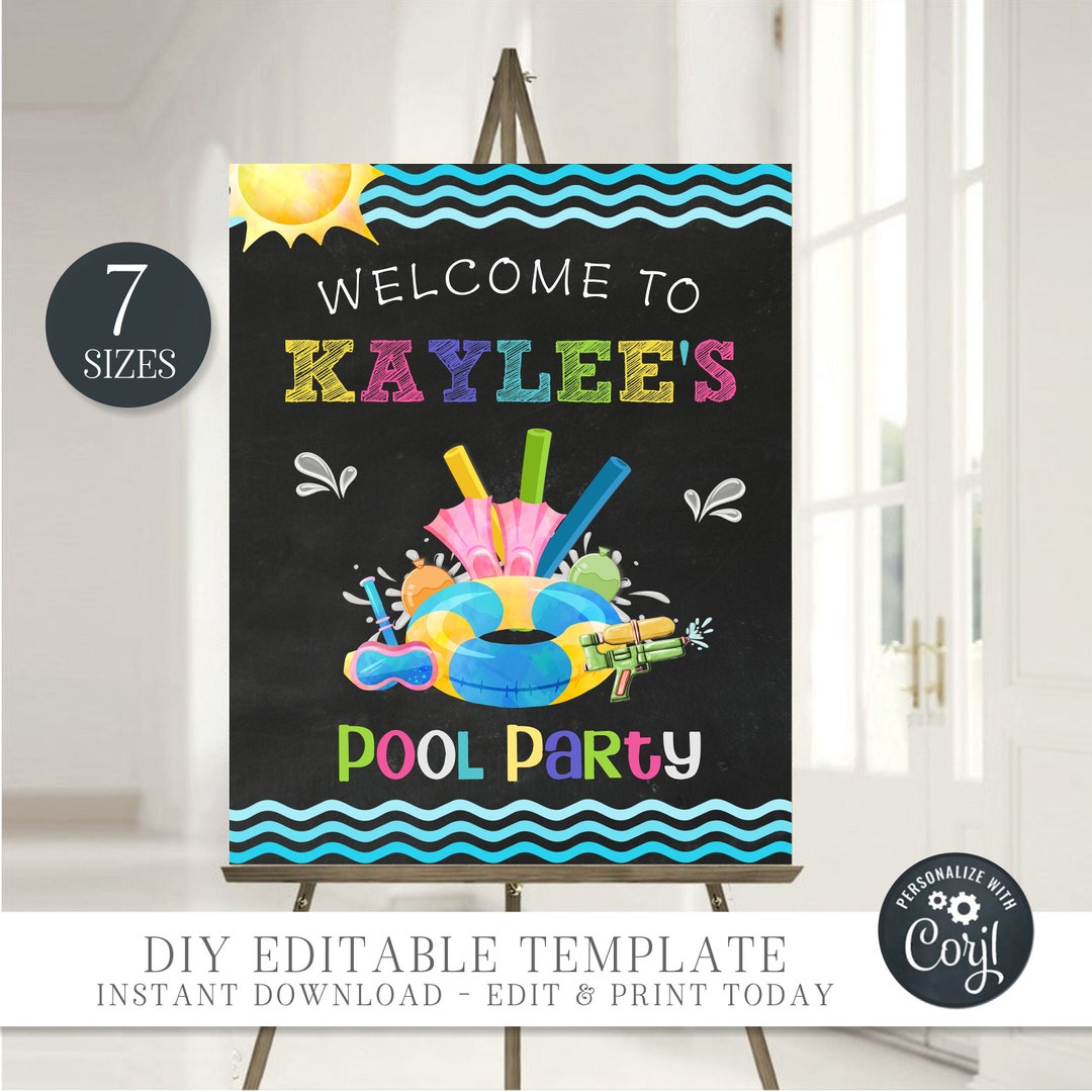 Editable Pool Party Welcome Sign, Pool Party Welcome Poster, Boy or ...