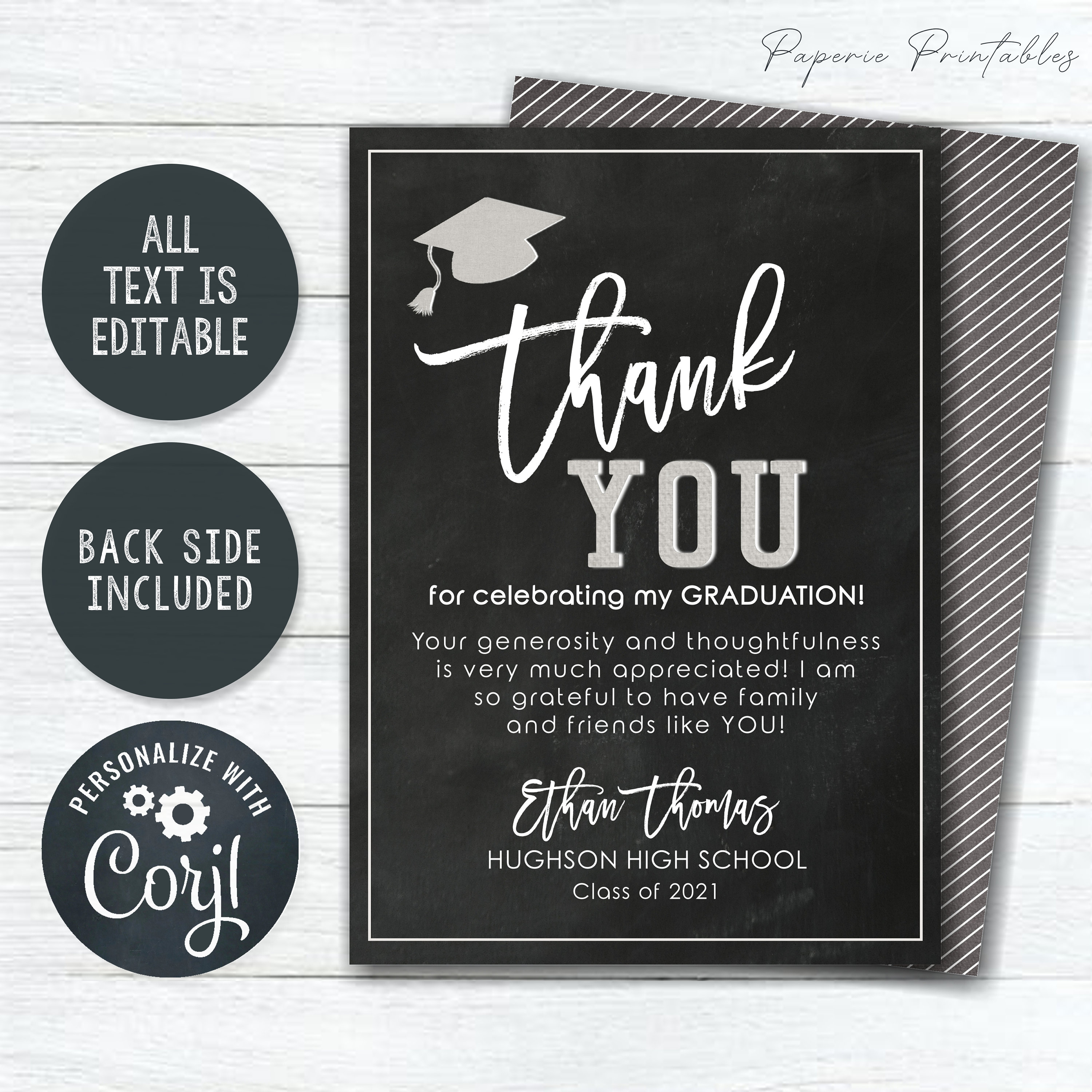 Editable Graduation Thank You Card: Photo Option, Class of 20XX (DIY ...