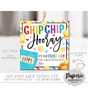 EDITABLE First Day of School Chips Teacher Gift Tag, Thank You Teacher ...