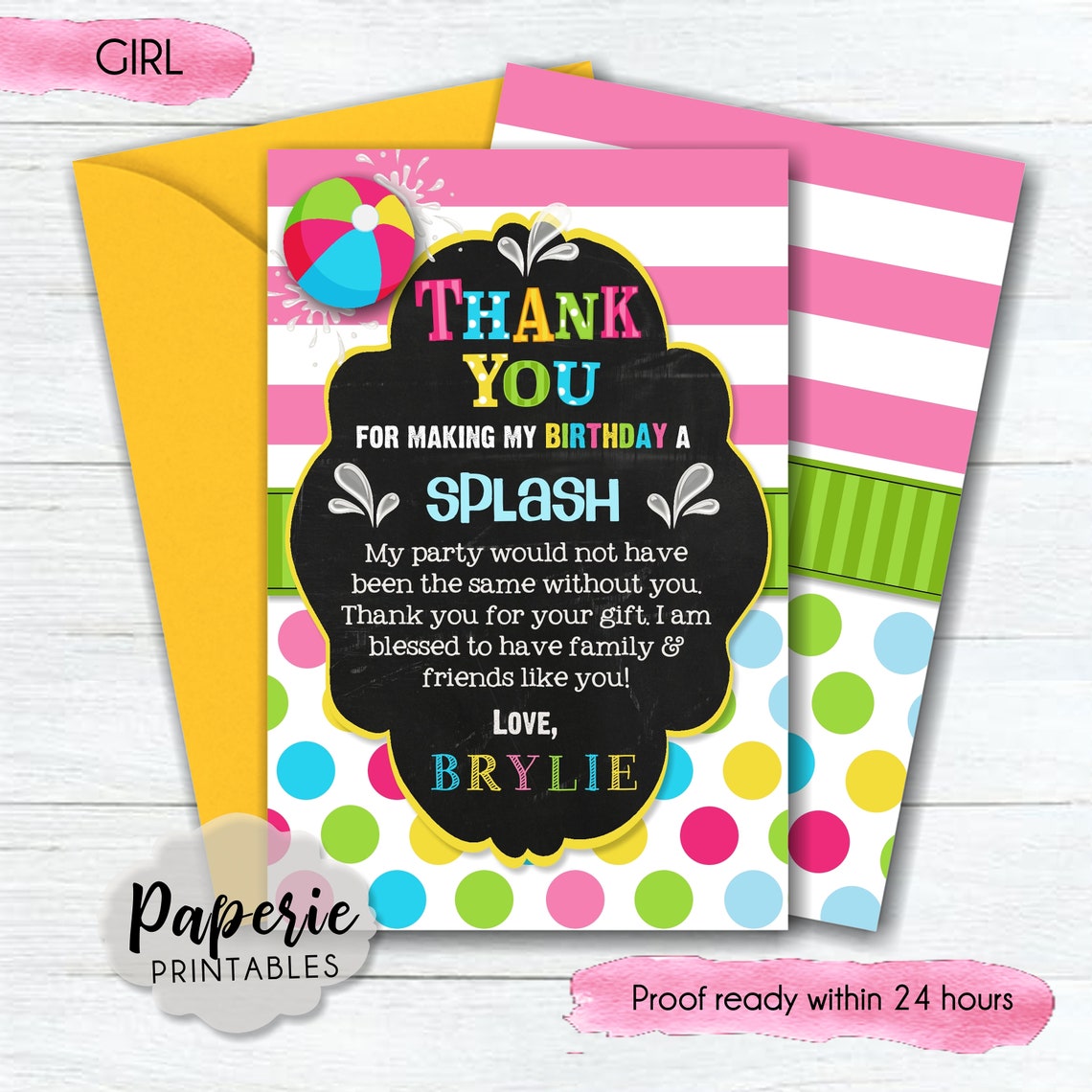Pool Party Thank You Card Swimming Party Thank You Card - Etsy