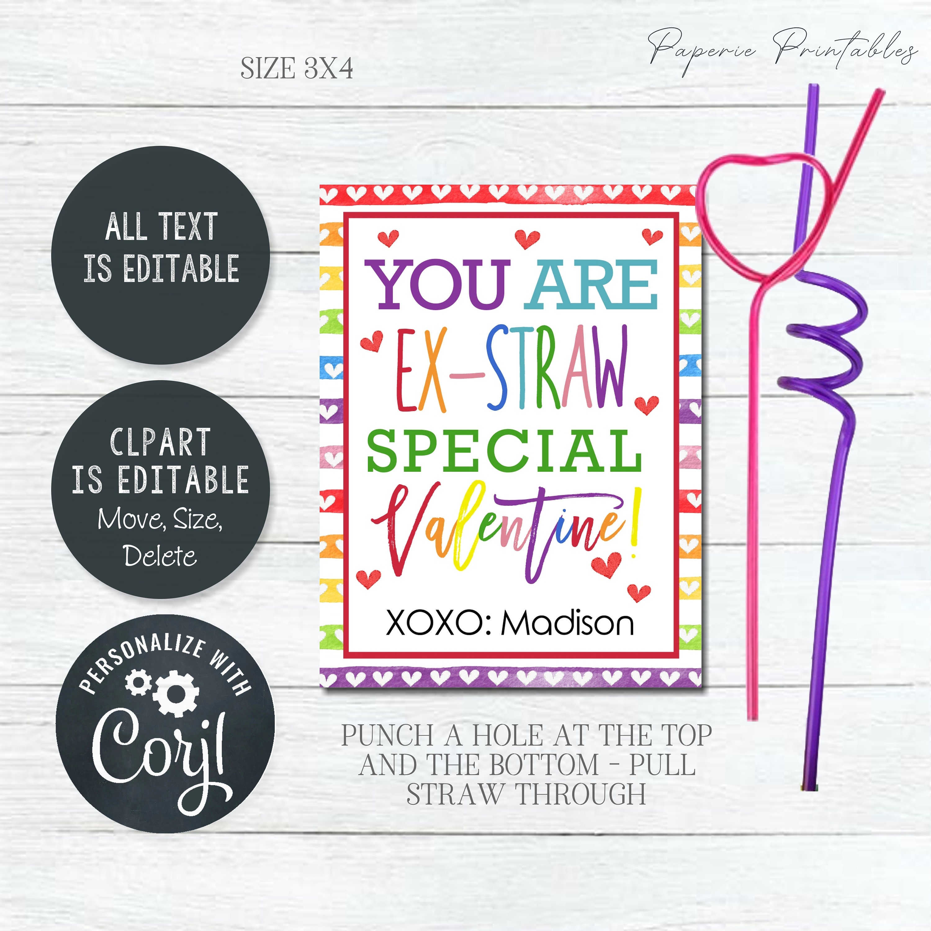 Editable Silly Straw Valentine Cards Crazy Straw Valentine | Etsy