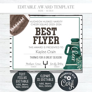 Editable Cheerleading Awards: End of Season Team Certificate (DIY Corjl ...