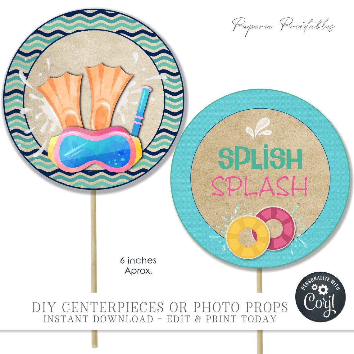 Editable Pool Party Centerpieces: DIY Photo Props (digital Download) # ...