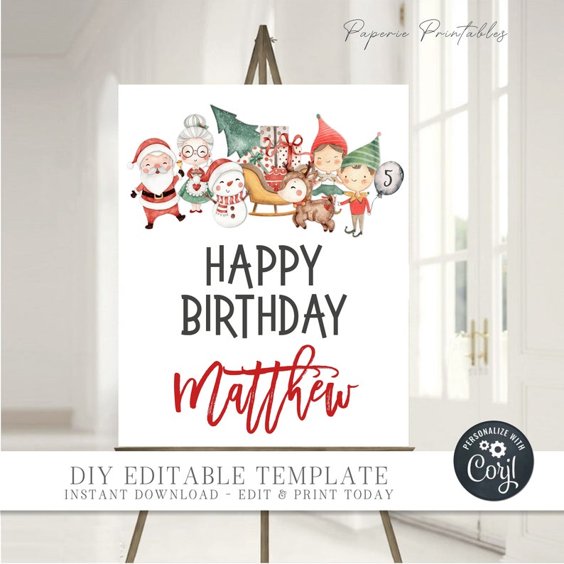 Editable Christmas Birthday Party Sign Happy Birthday Sign - Etsy