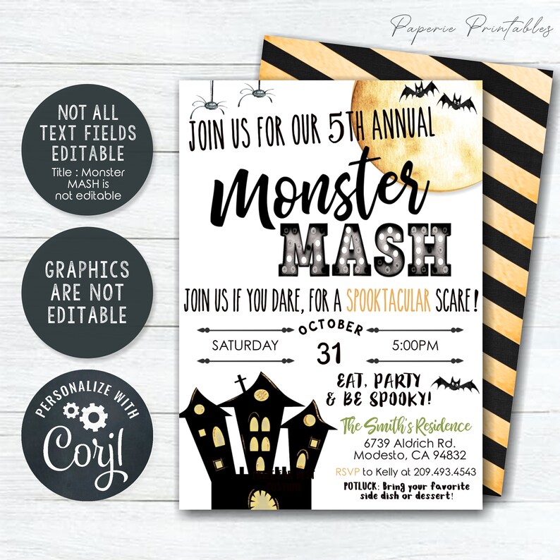 EDITABLE Halloween Party Invitation Monster Mash Halloween - Etsy