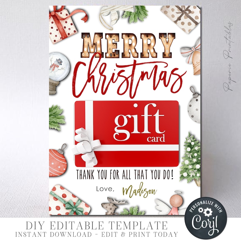 EDITABLE Christmas Gift Card Holder Employee Appreciation - Etsy