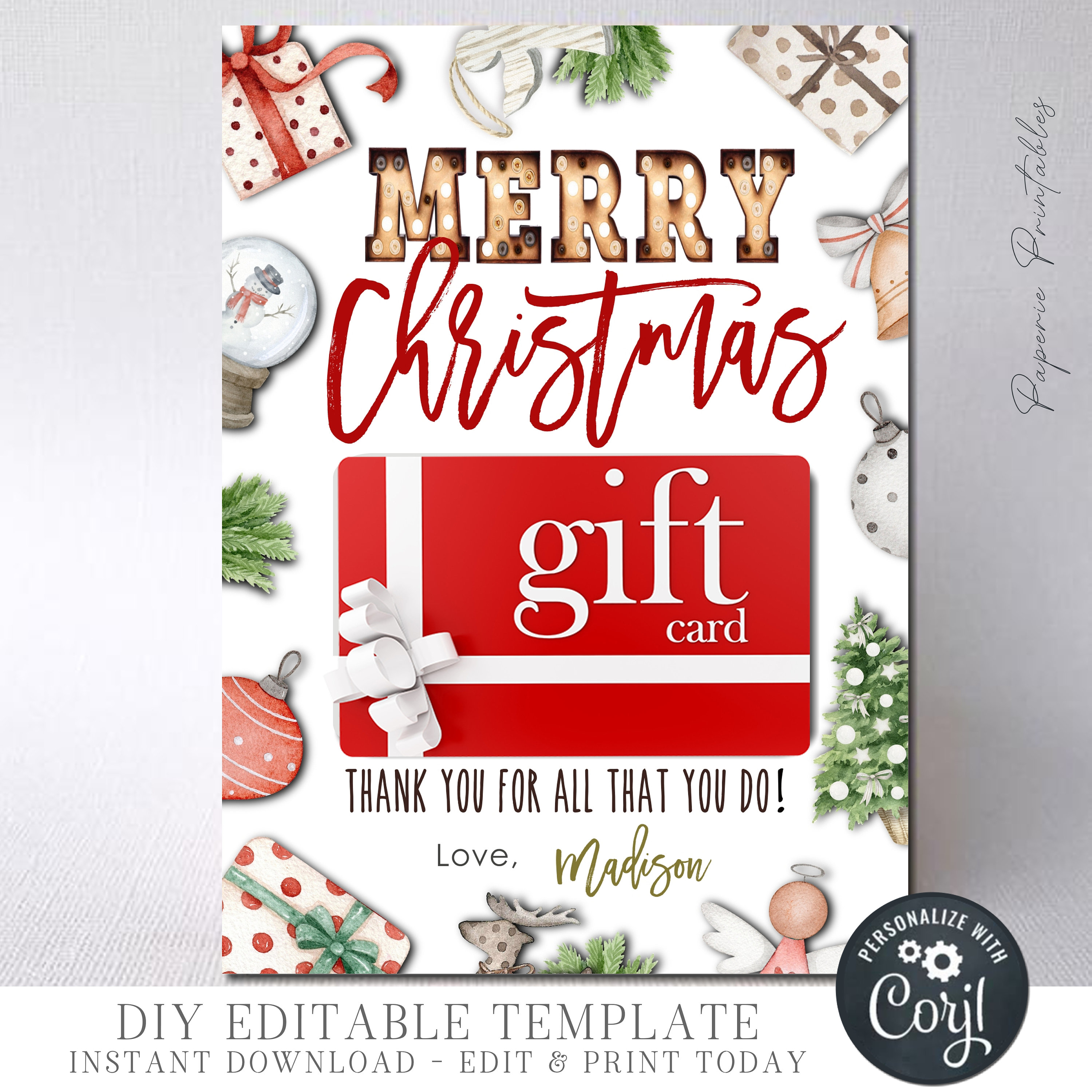 EDITABLE Christmas Gift Card Holder, Employee Appreciation Christmas ...
