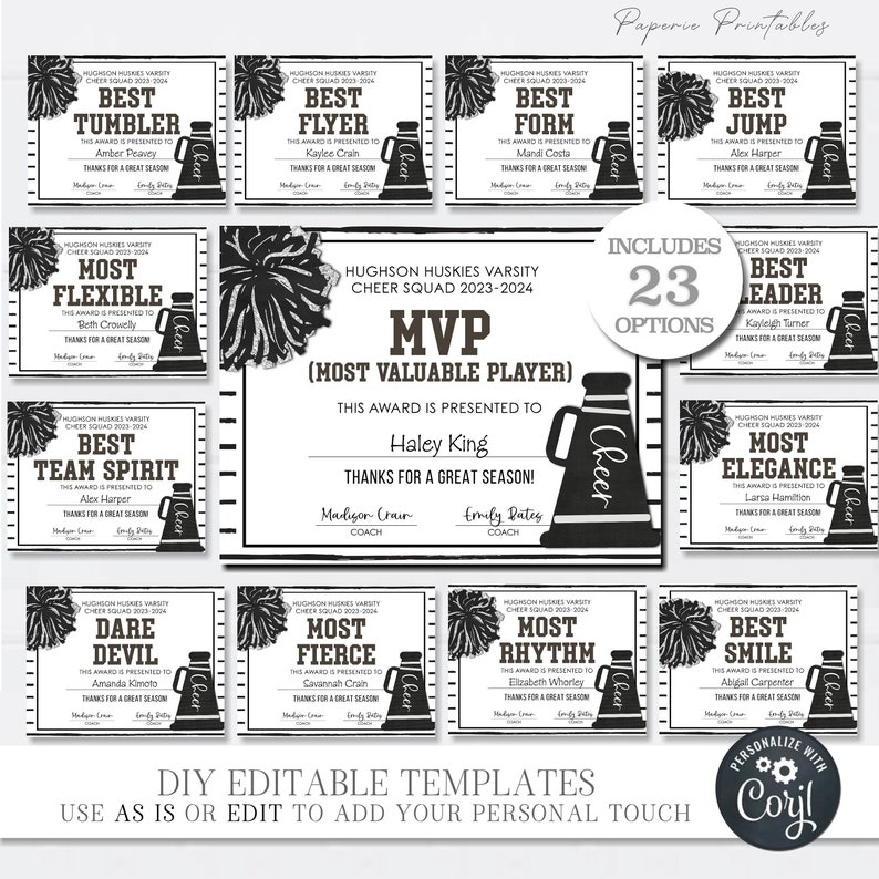 Editable Cheerleading Awards: End of Season Team Certificate (DIY W ...