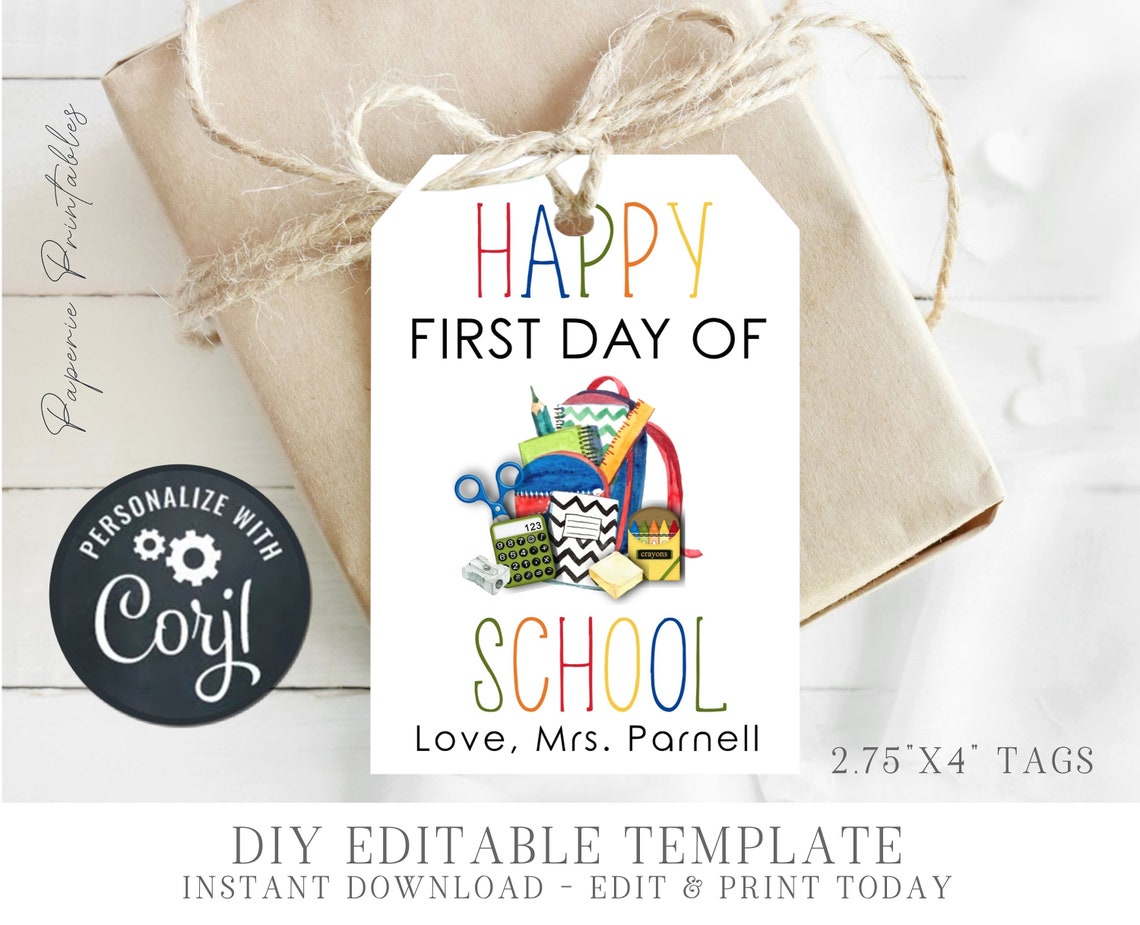 EDITABLE First Day of School Printable Tag Back to School | Etsy