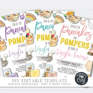 EDITABLE Pancake Baby Shower Invitation, Girl Pancakes and Pampers ...