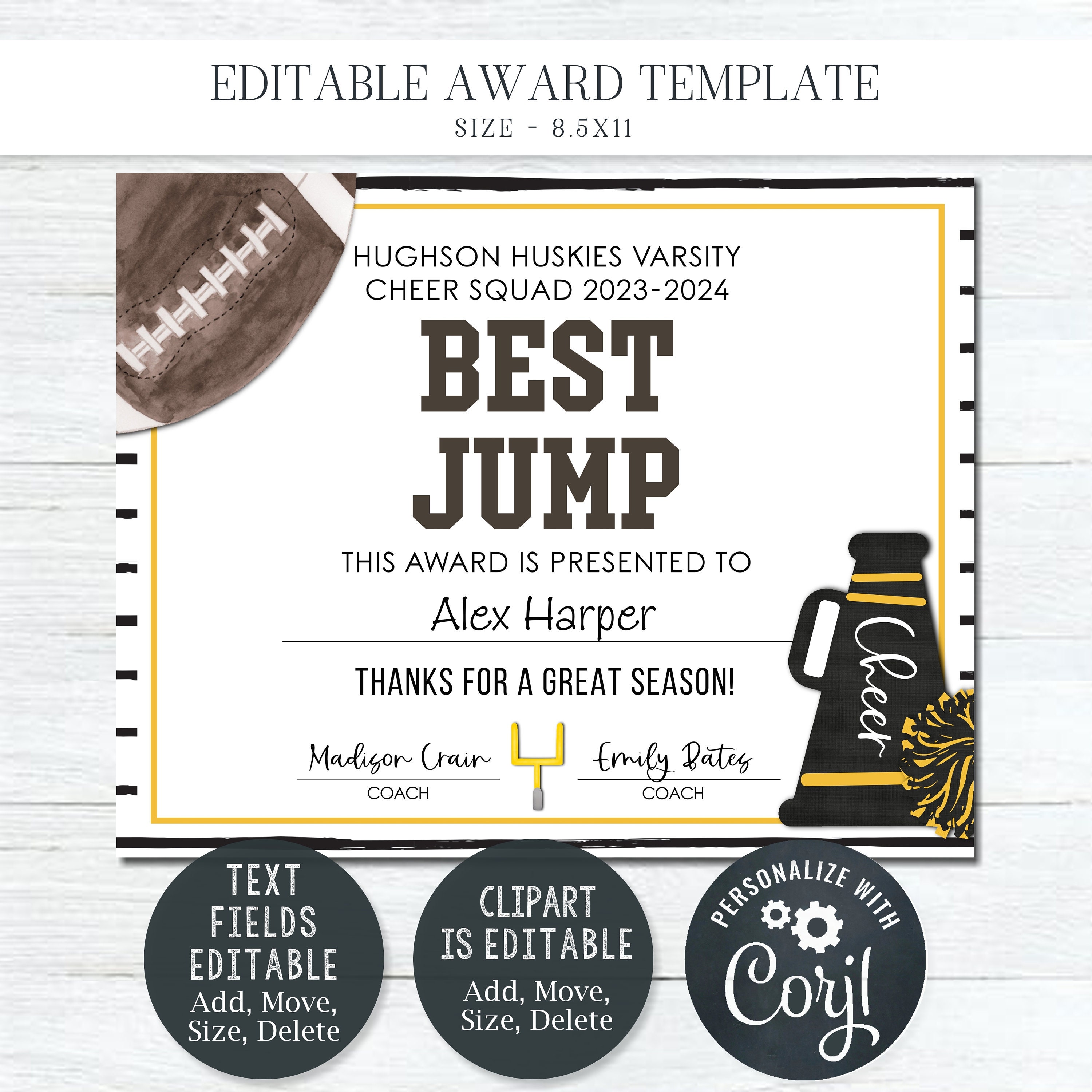 Editable Cheerleading Award Certificate: End of Season Team Award (DIY ...