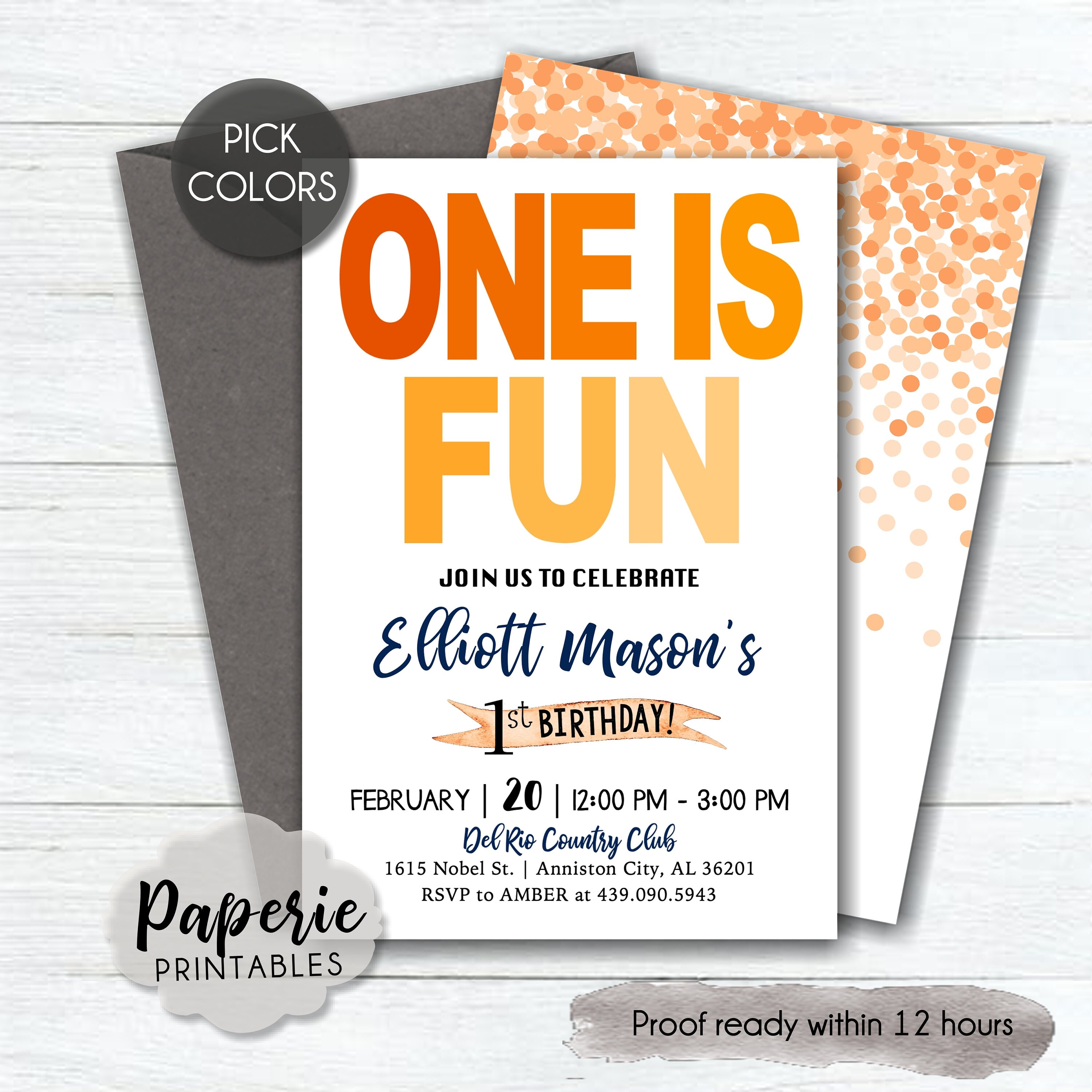 Ombre One is FUN Birthday Party Invitation 1st Birthday | Etsy
