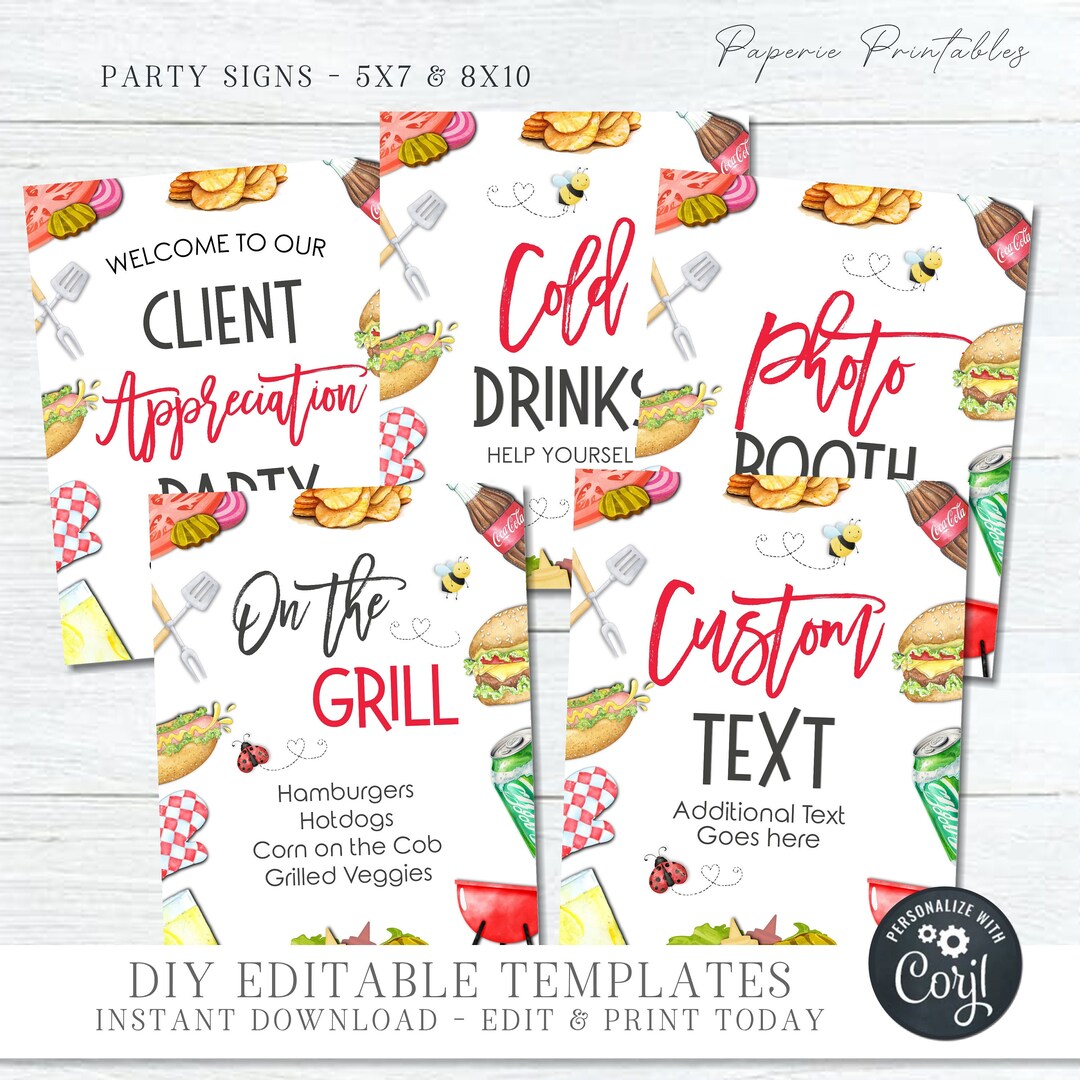 Editable BBQ Party Signs: Summer Cookout Decor (DIY Corjl Template) # ...