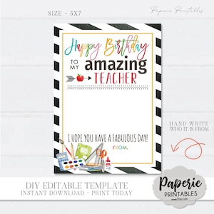 EDITABLE Amazing Teacher Birthday Gift Ticket Holder, Teacher Birthday ...