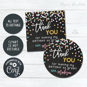 EDITABLE Confetti Birthday Favor Tag, Editable Favor Tag, Girl Birthday ...