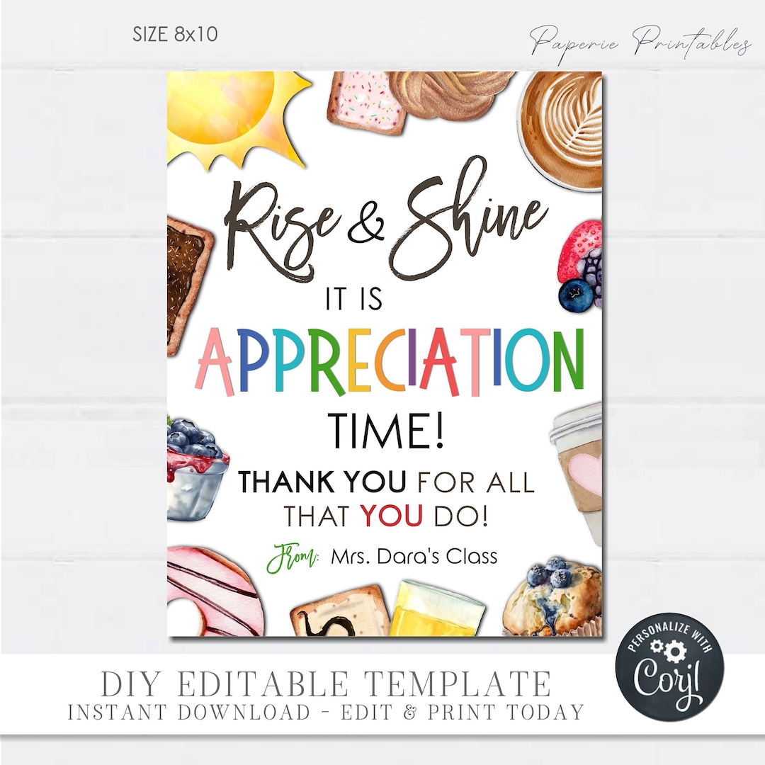 EDITABLE Rise & Shine Teacher Appreciation Sign, Teacher Appreciation ...