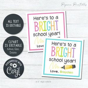 EDITABLE - Bright School Year Teacher Gift Tag, First Day of School ...