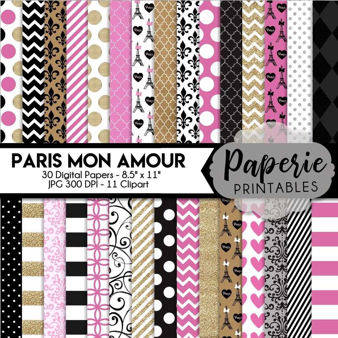 Paris Pattern Digital Paper - 8.5x11 Digital Scrapbooking Paper - 30 ...