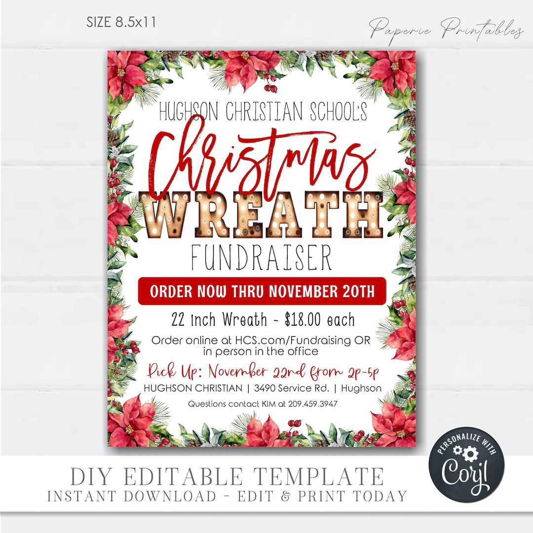 EDITABLE Christmas Wreath Sale Fundraiser Flyer, Wreath Sale Fundraiser ...
