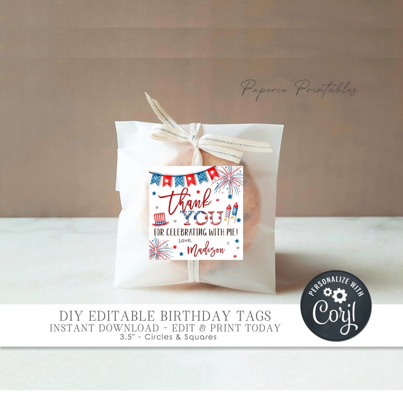 Editable 4th of July Birthday Party Favor Tags 4th of July | Etsy