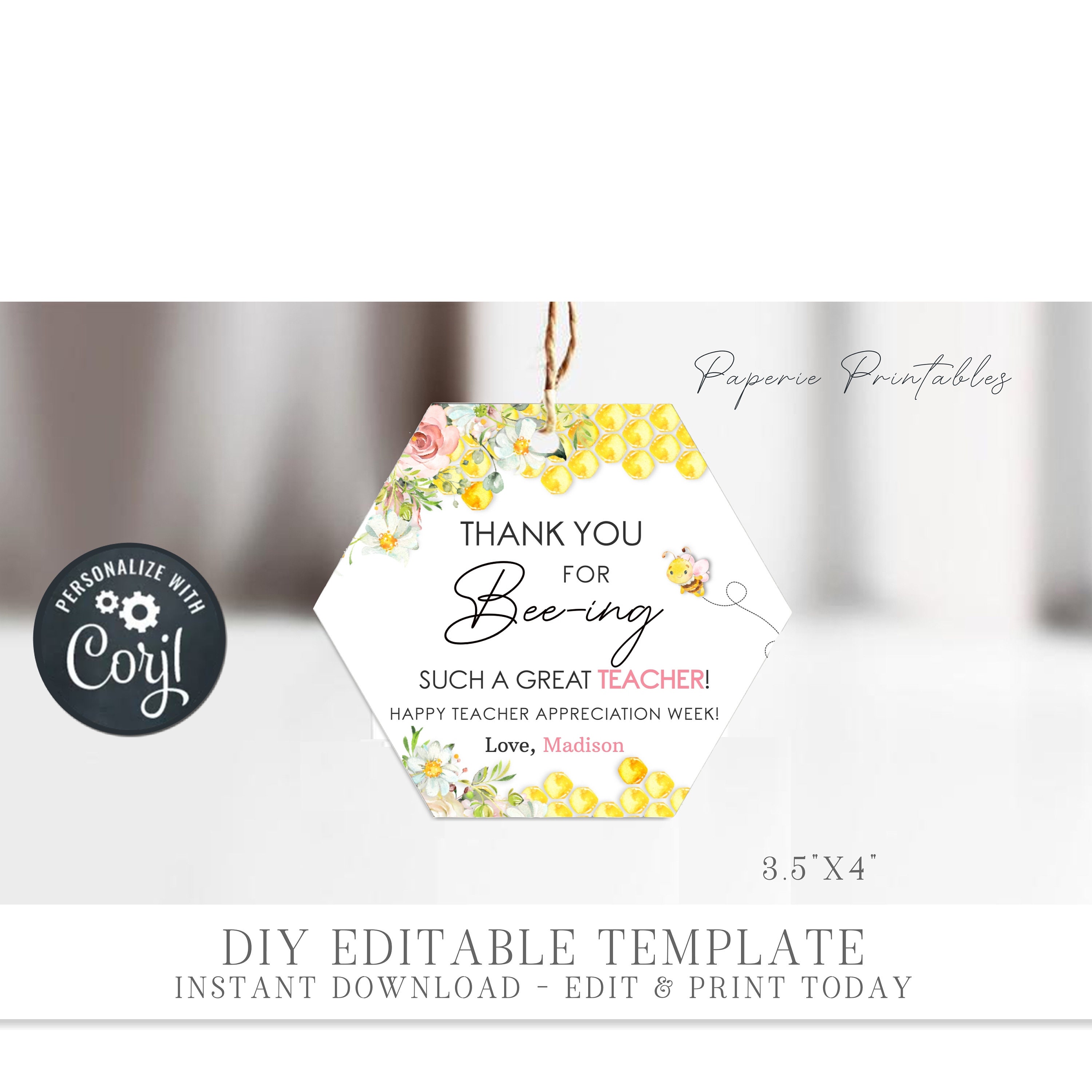Editable Bee Teacher Appreciation Gift Tag: Lip Balm Card (digital ...