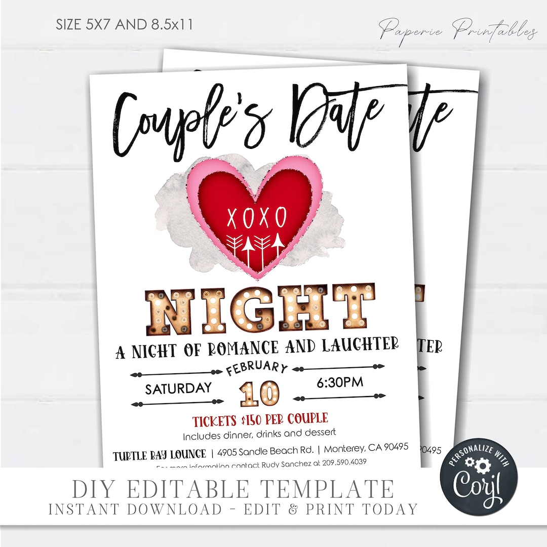 Editable Date Night Fundraiser Flyer: Couple's Template (DIY W/corjl) # ...