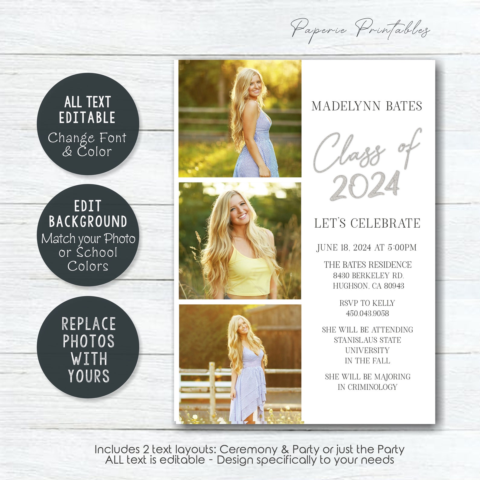 Editable Graduation Party Invitation: Class of 2024 (DIY Digital) #GP41 ...