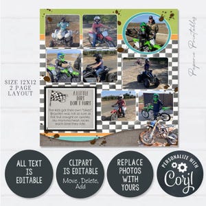 EDITABLE Scrapbooking Quick Pages, Dirt Bike Riding Scrapbooking Album ...