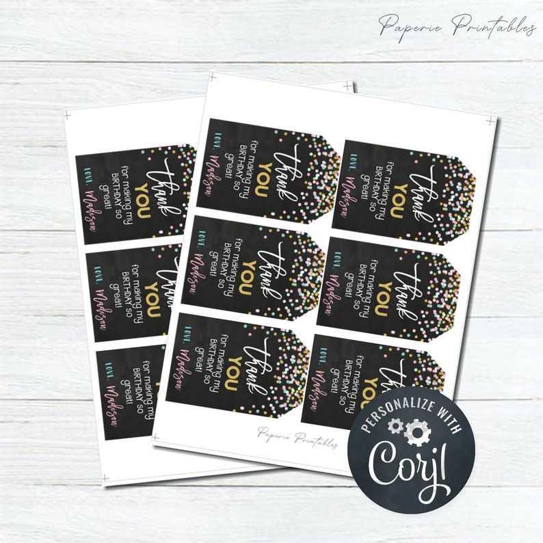 EDITABLE Confetti Birthday Favor Tag Editable Favor Tag Girl | Etsy