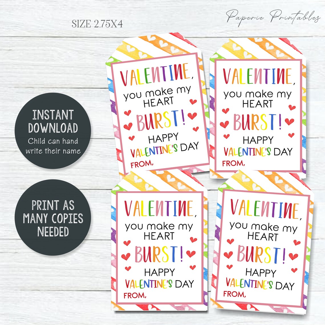 Valentine You Make My Heart Burst Valentine Tags Kids - Etsy