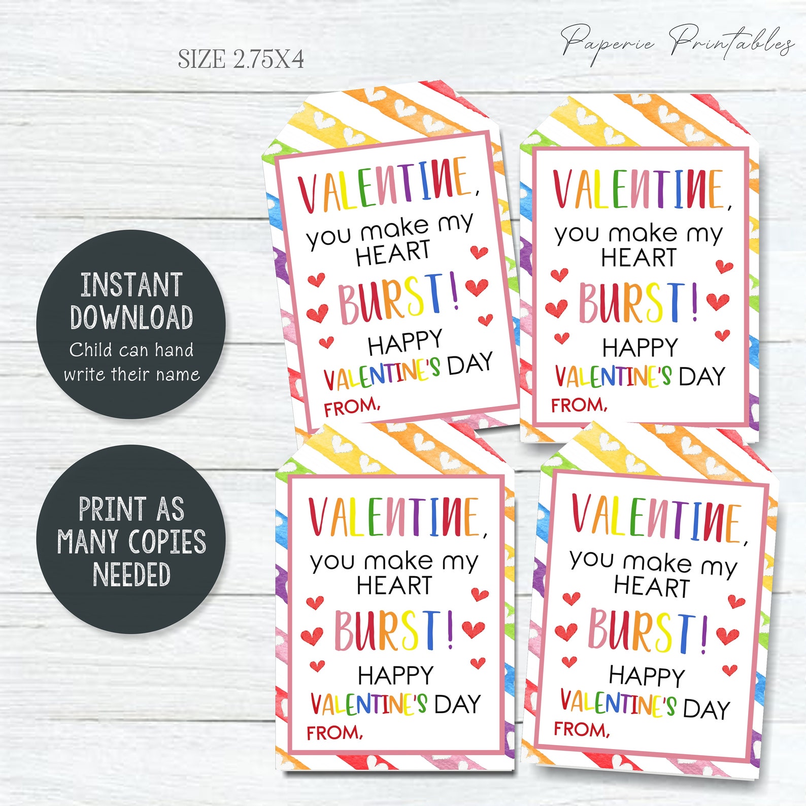 Valentine You Make My Heart Burst Valentine Tags Kids - Etsy