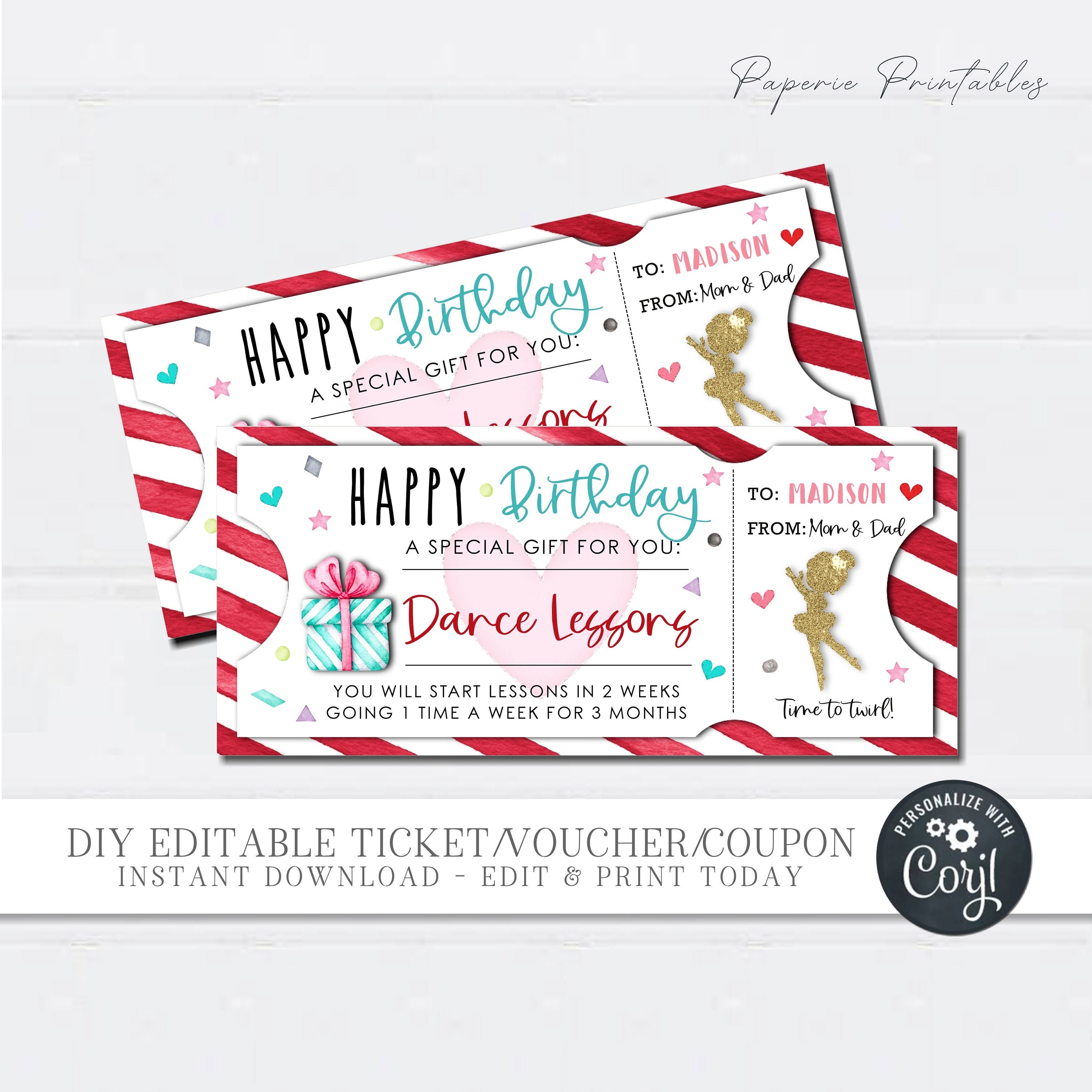 EDITABLE Birthday Gift Coupon Dance Lessons Birthday Gift - Etsy