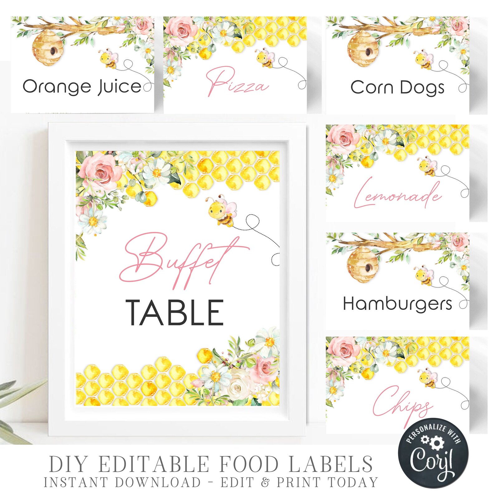 EDITABLE Bee Birthday Food Label Tent Cards Bee-day Food - Etsy