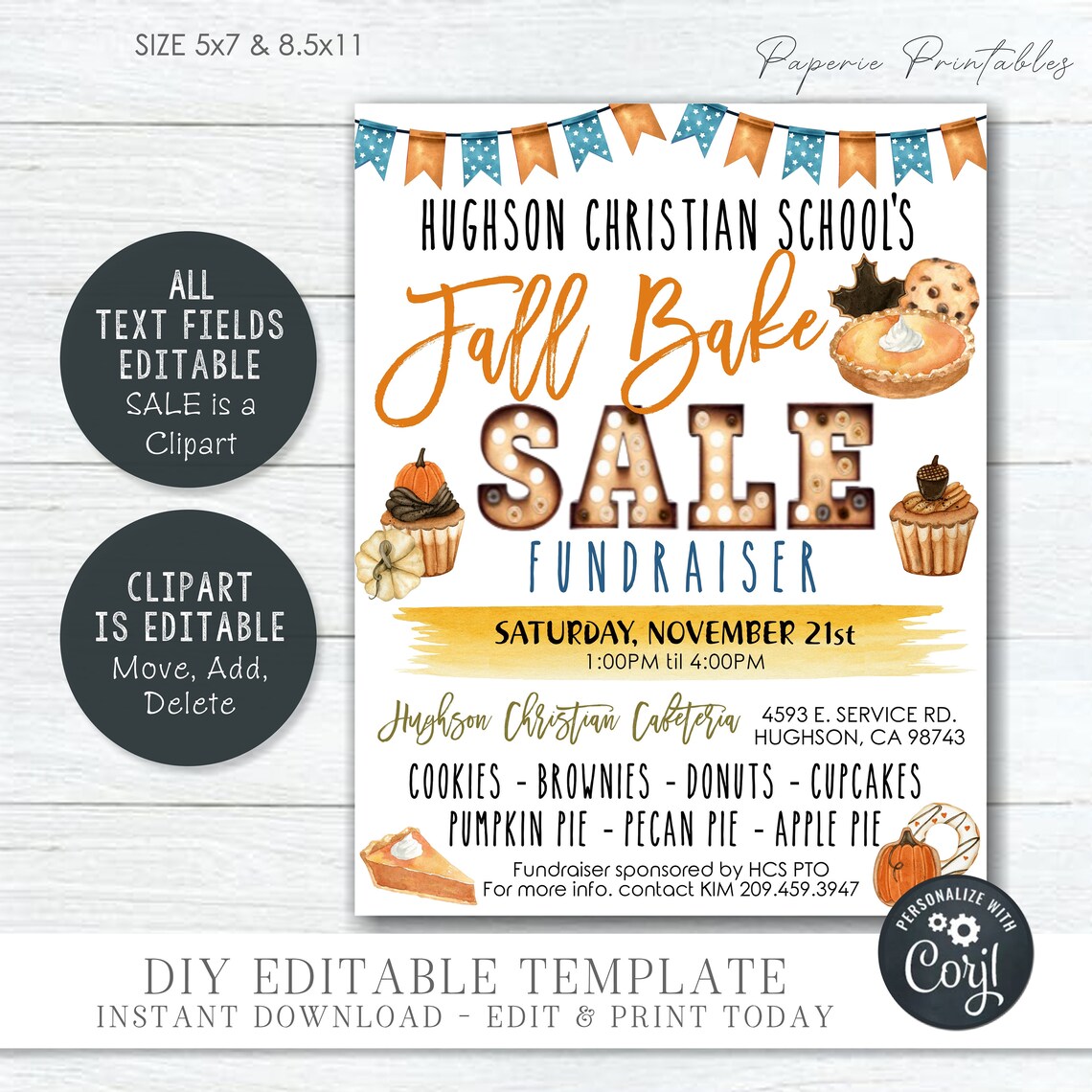 EDITABLE Fall Bake Sale Flyer School Bake Salel Flyer - Etsy