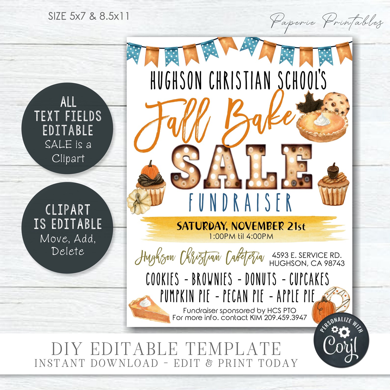 EDITABLE Fall Bake Sale Flyer - School Bake Salel Flyer - Church Bake ...
