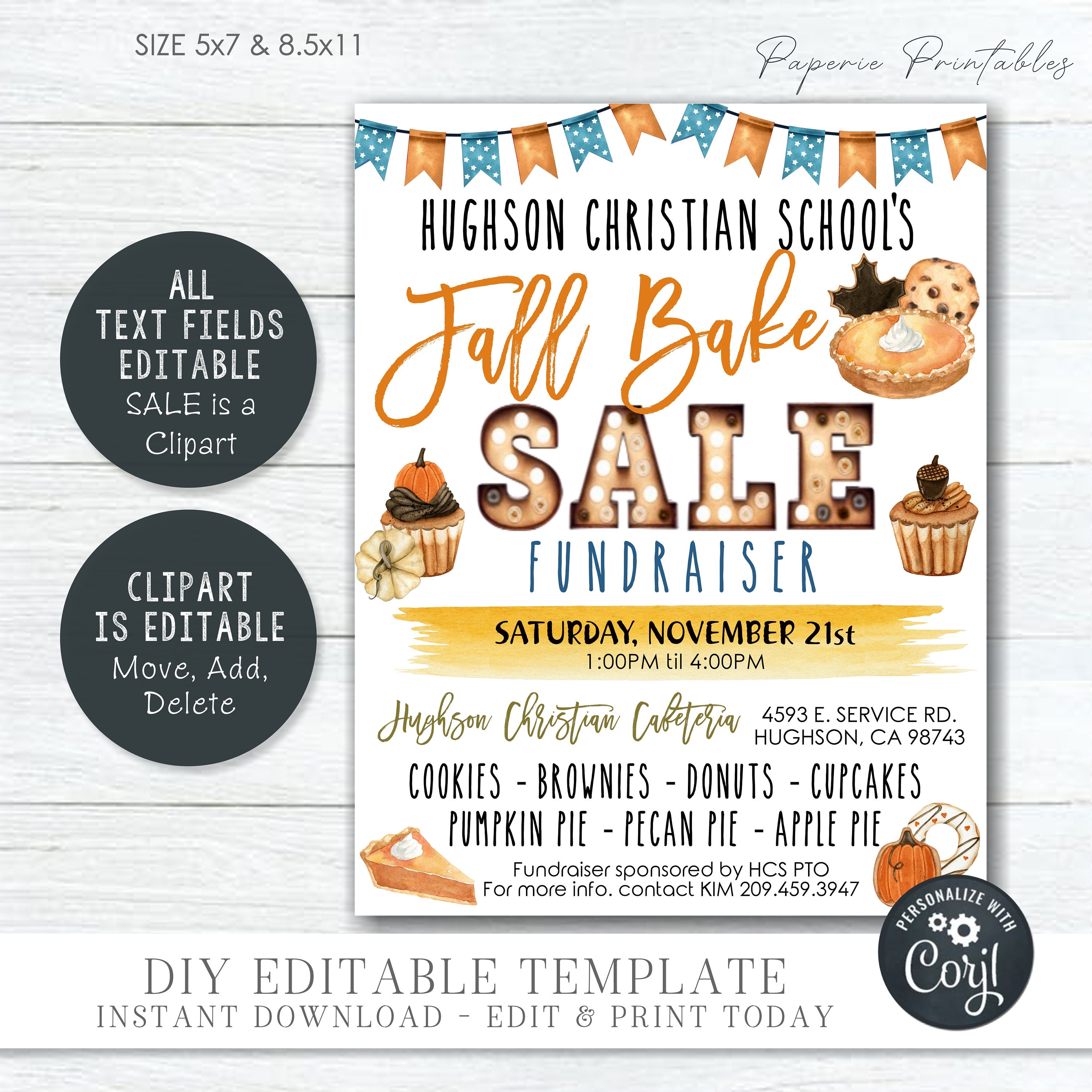 EDITABLE Fall Bake Sale Flyer School Bake Salel Flyer | Etsy