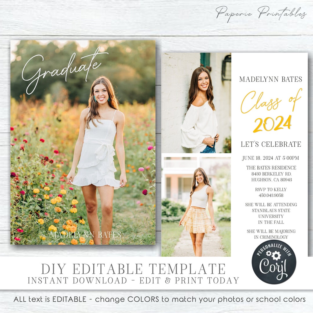 EDITABLE Graduation Party Invitation, Class of 2024 Graduation Ceremony ...