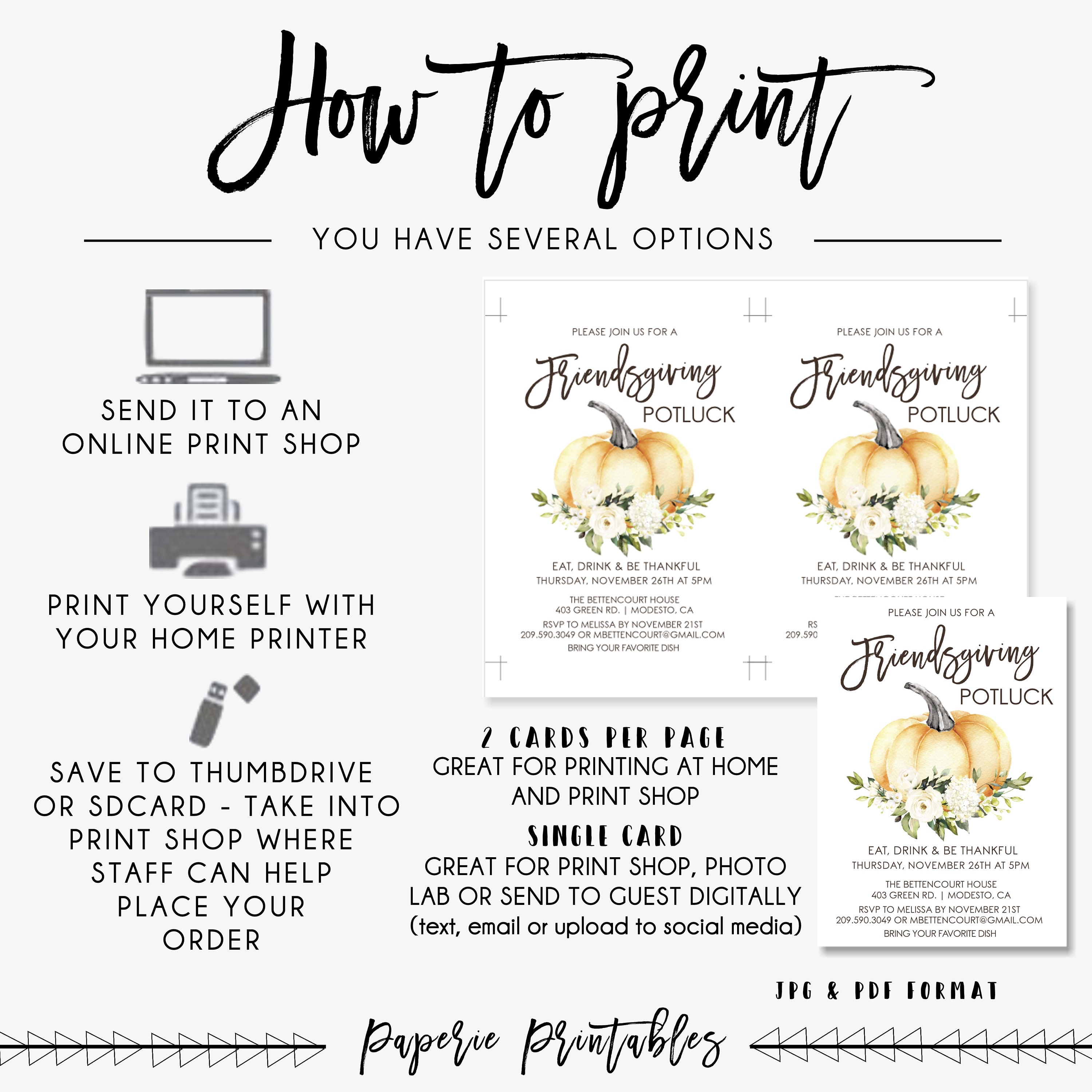 Editable Friendsgiving Potluck Invitation Template (DIY Digital ...